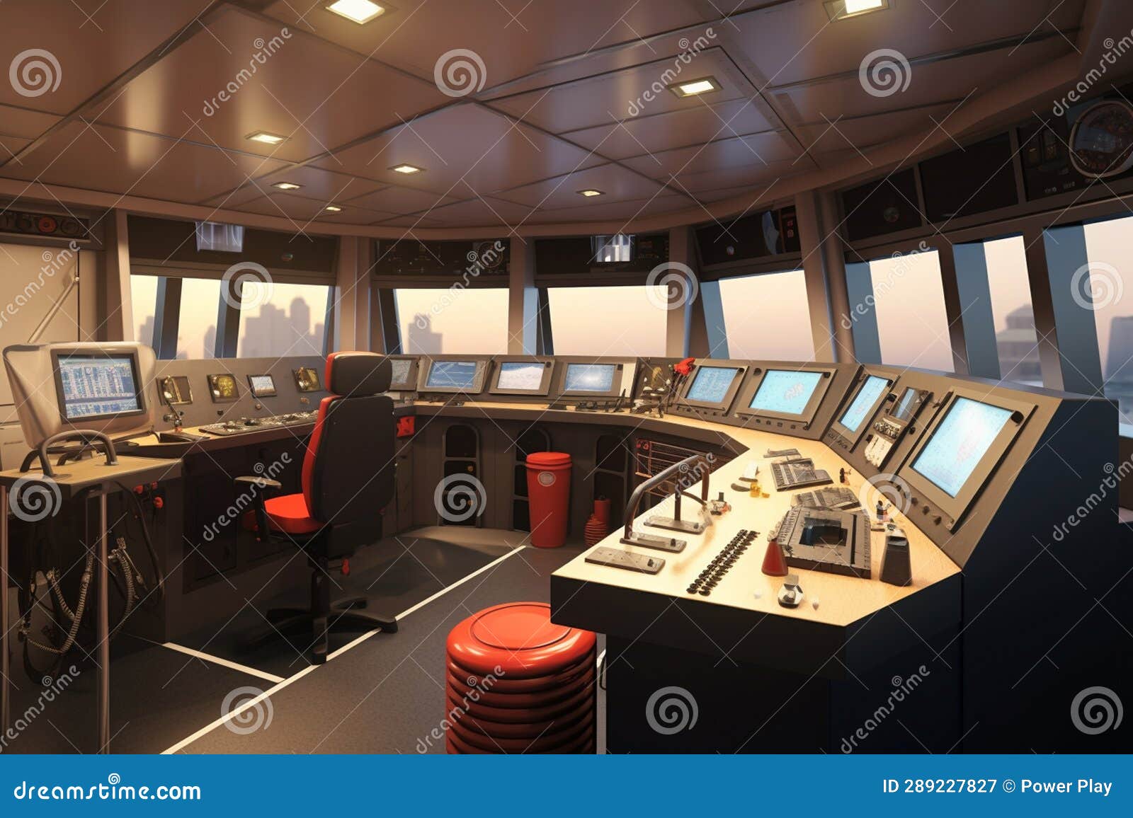 Futuristic Ship Control Room with Computers and Monitors, 3d Rendering ...