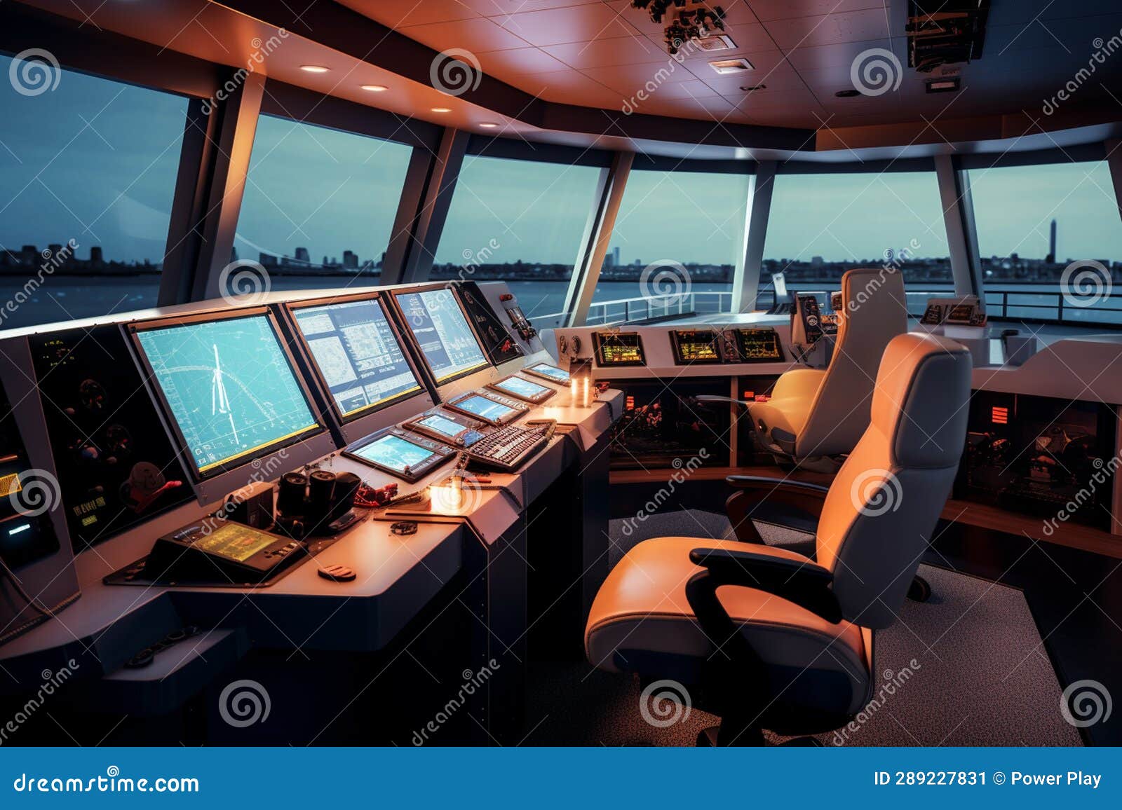 Futuristic Ship Control Room with Computers and Monitors, 3d Rendering ...
