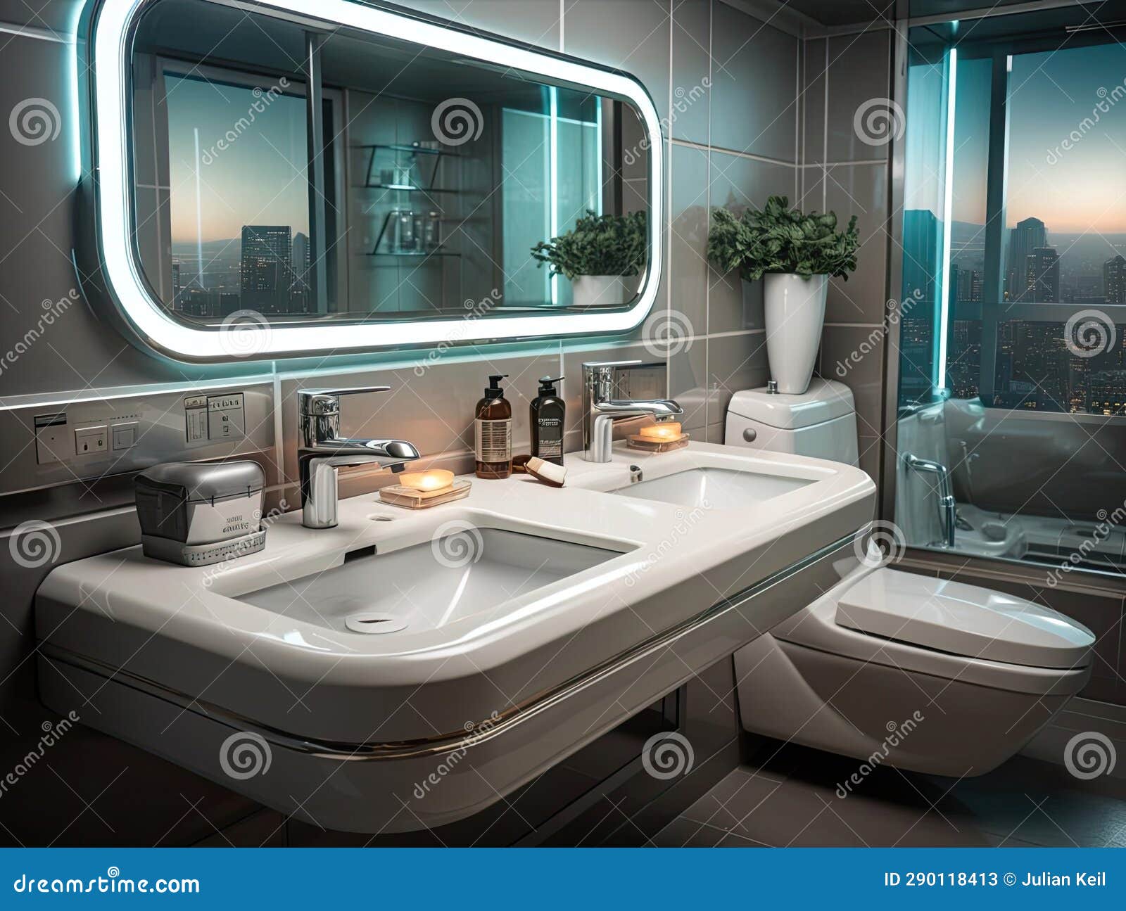 Hygienic Futuristic Office Restroom with Touchless System Stock ...