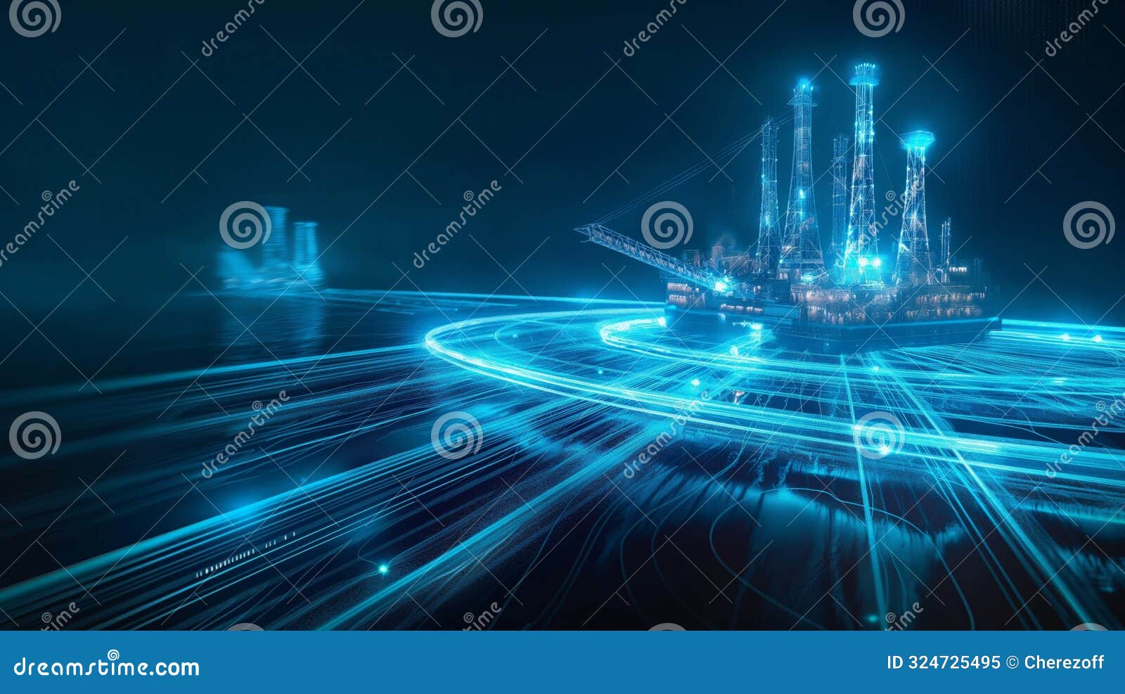 Futuristic Offshore Oil Rig With Digital Network Royalty-Free Stock ...