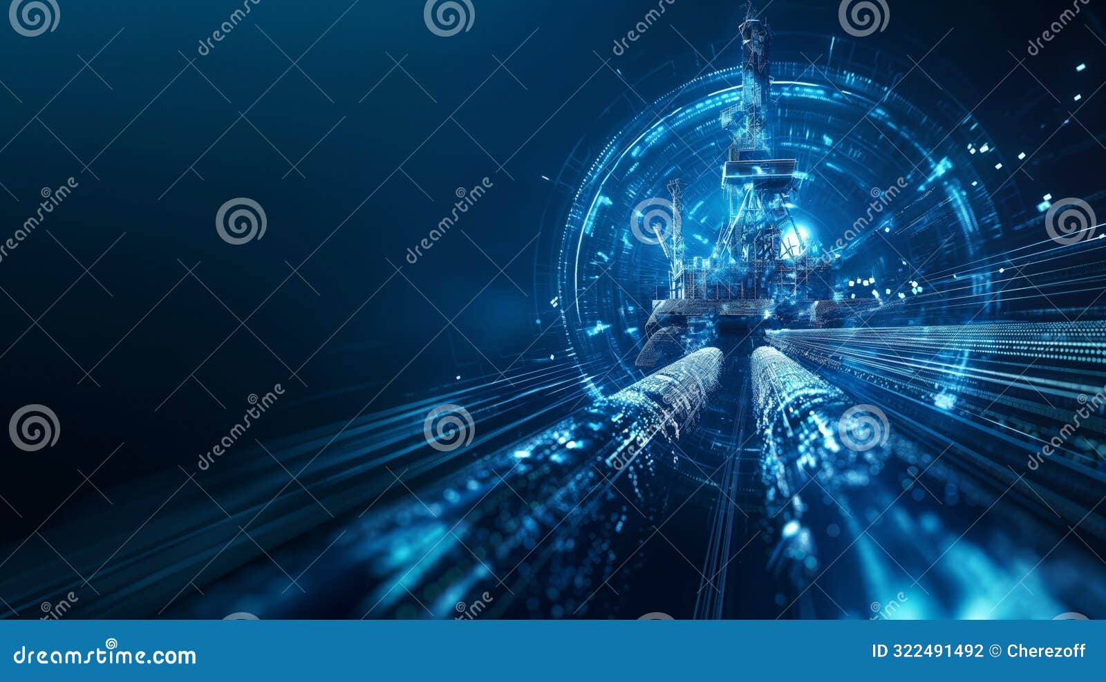 Futuristic Oil Rig with Digital Overlay Stock Photo - Image of ...