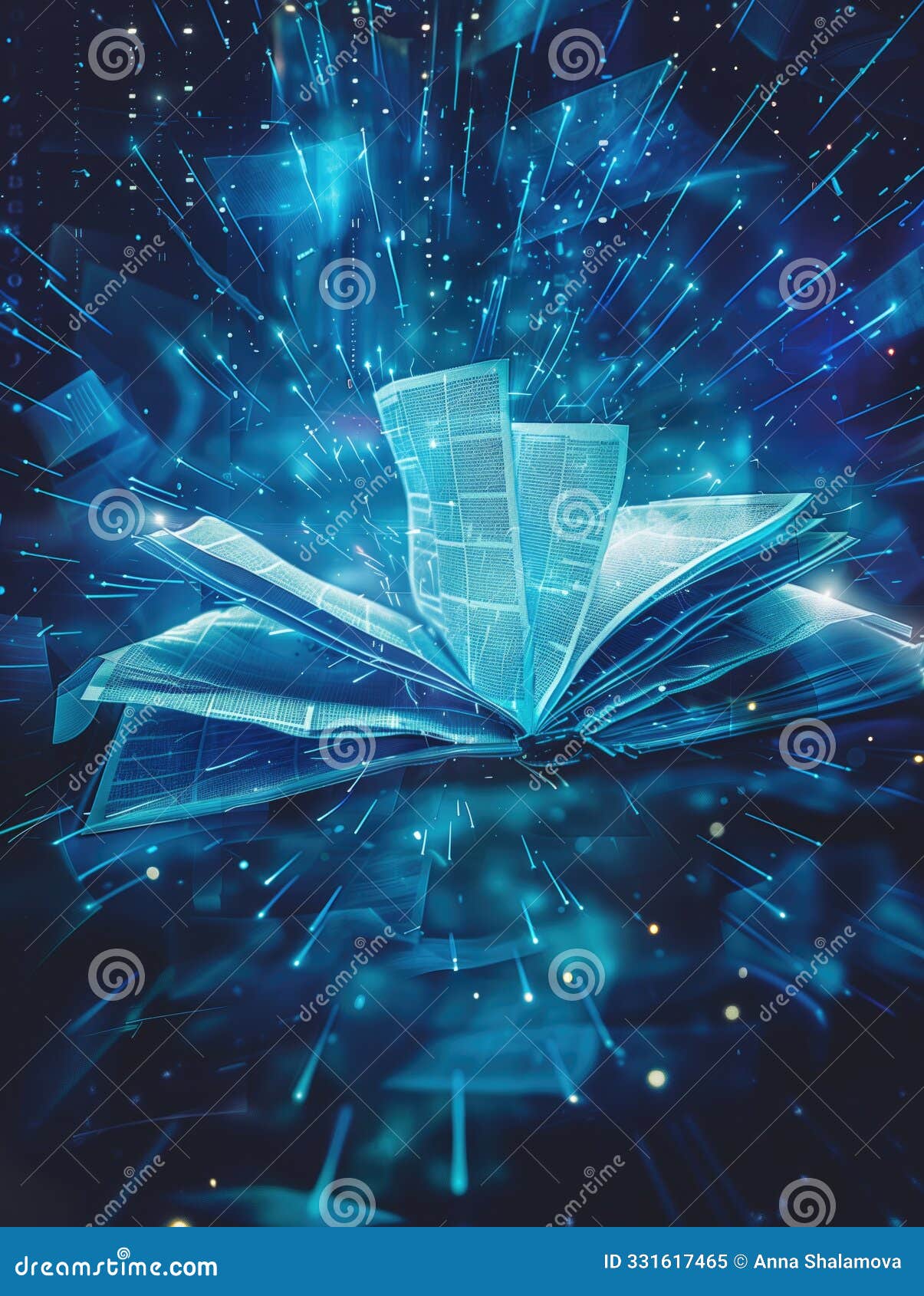Futuristic Open Book with Digital Pages Glowing in a Vibrant Blue Light ...