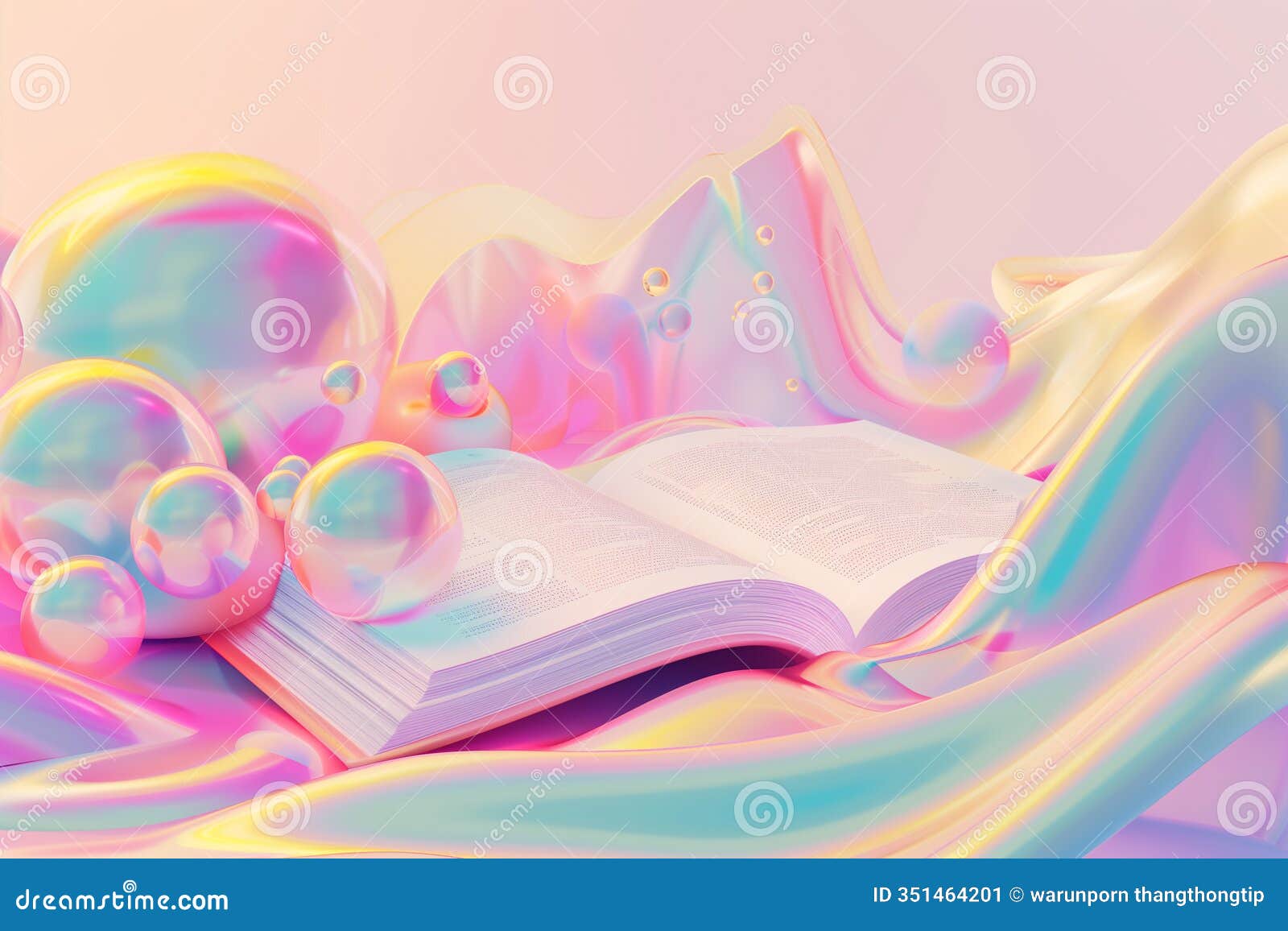 Futuristic Open Book On Surreal Creativity Imagination Rainbow ...
