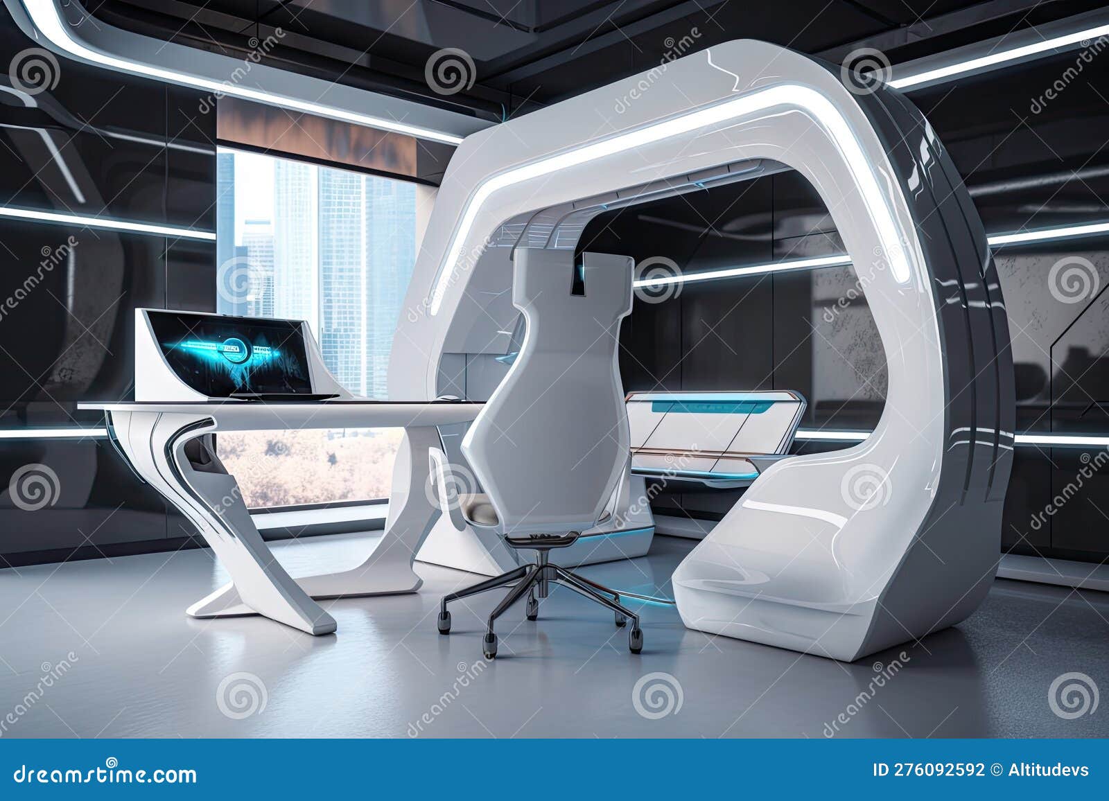 Futuristic Open Office, with Futuristic Chair and Desk in the ...