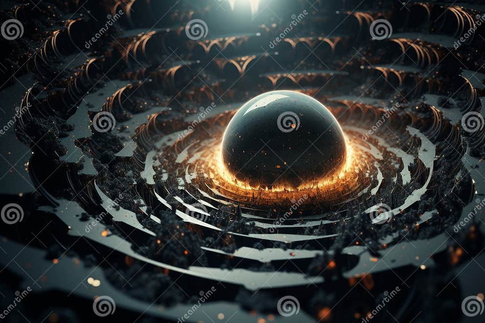 Futuristic Orb in a Complex Mechanical Structure Stock Illustration ...