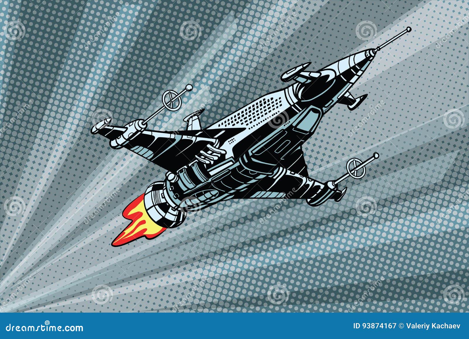 Starship In Flight - Vector Full Color Illustration. The Starship Flies ...