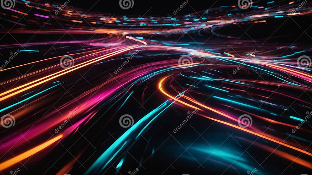 Futuristic Overlay Light Pattern.Abstract Neon Lights Trails in the ...