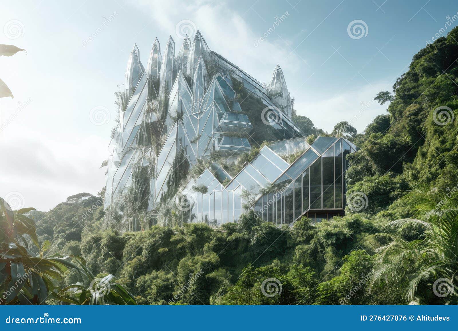 Futuristic Palace Made of Crystal and Glass, Surrounded by Lush ...