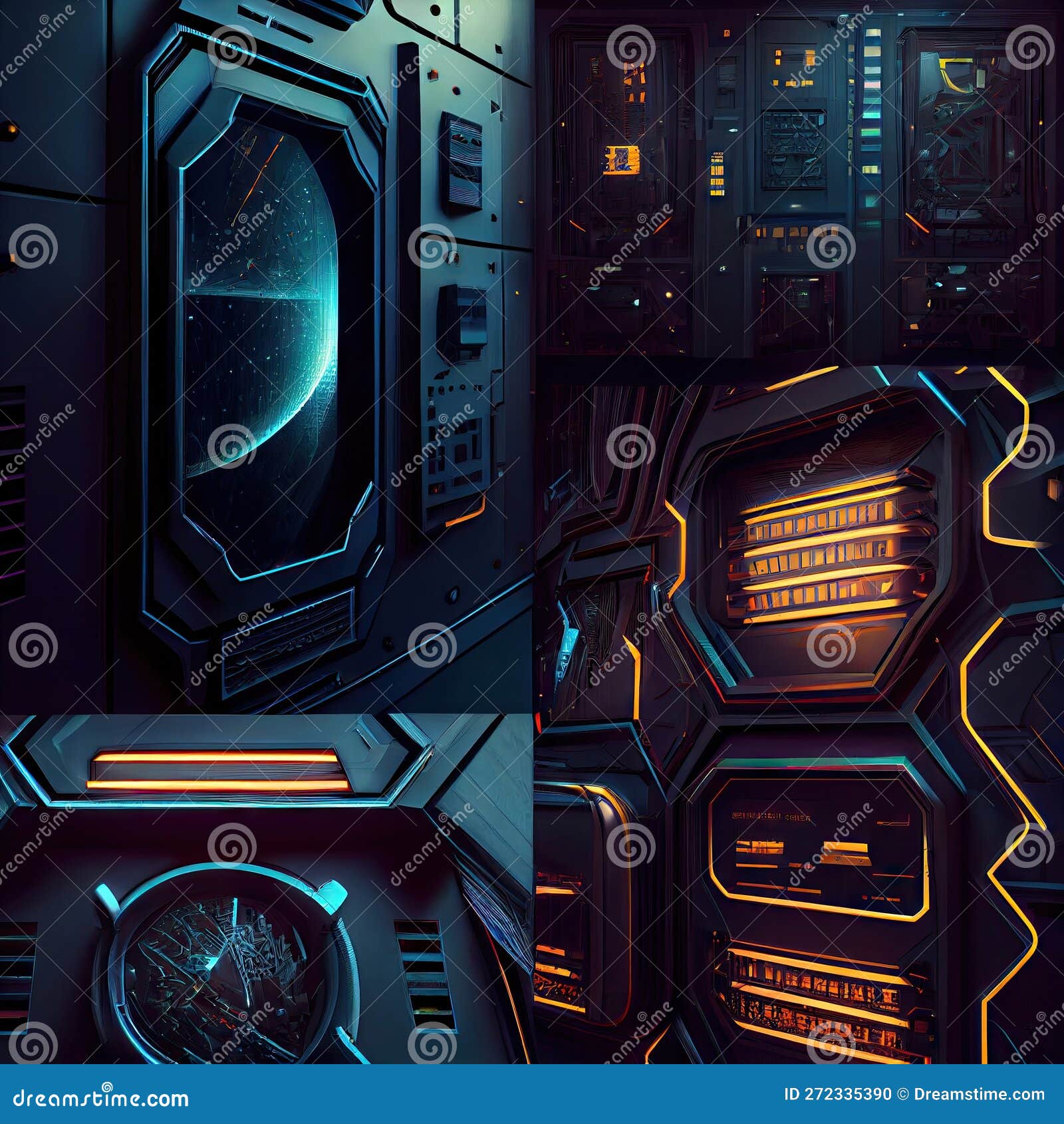 Futuristic Panels and Decorative Elements in Dark Tone Sci-fi ...