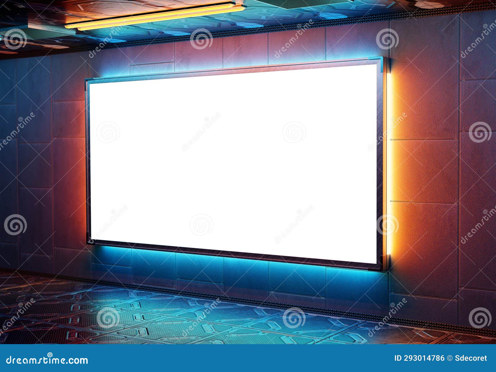Panoramic Billboard Hanging On A Sunlit Wall Mockup. Template Of A Pano ...