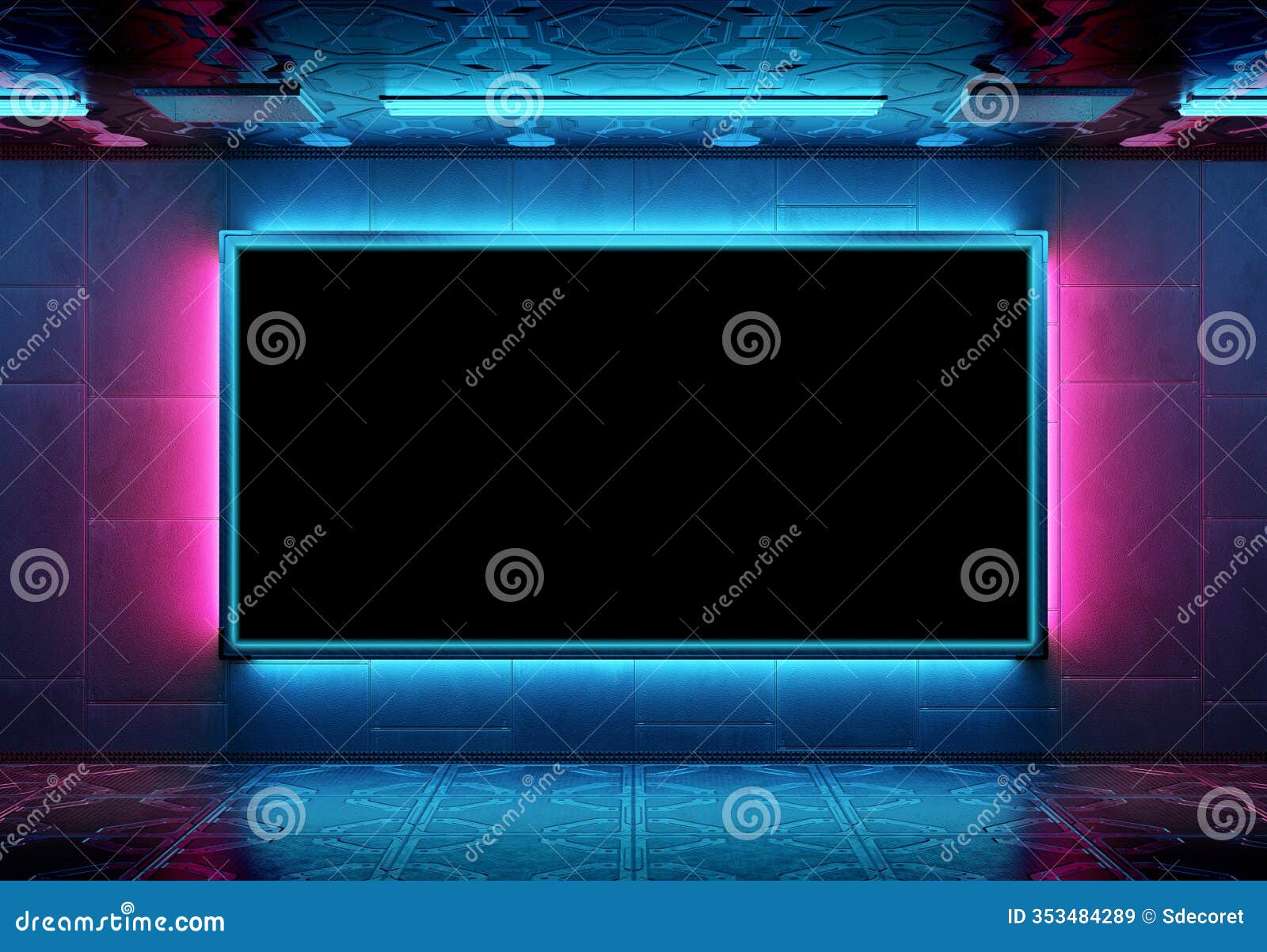 Panoramic Billboard Hanging On A Sunlit Wall Mockup. Template Of A Pano ...
