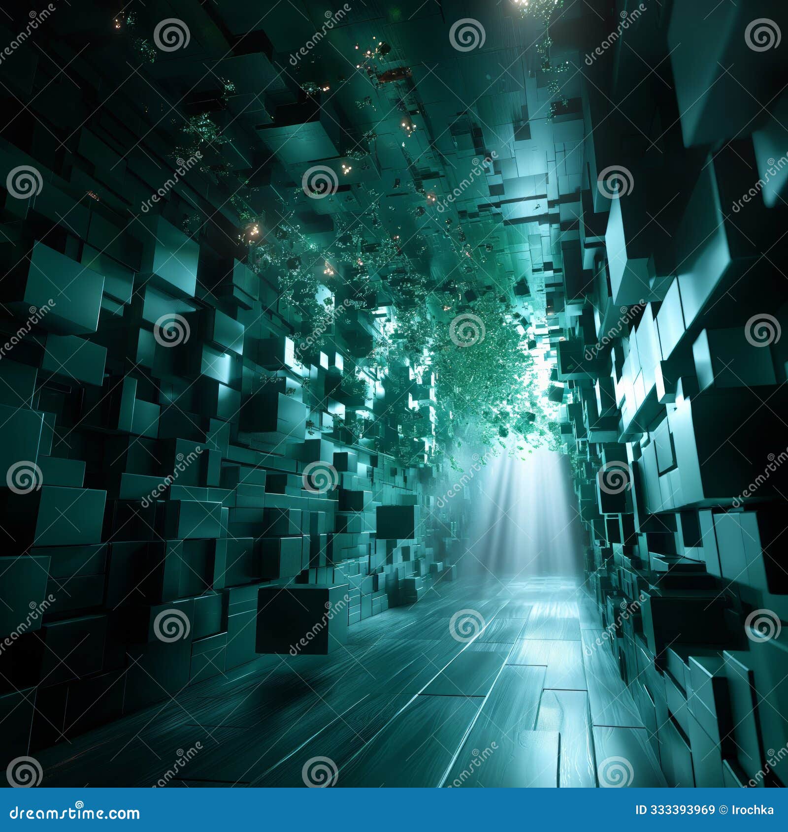 Futuristic Parametric White Room with Floating Cubes Stock Image ...