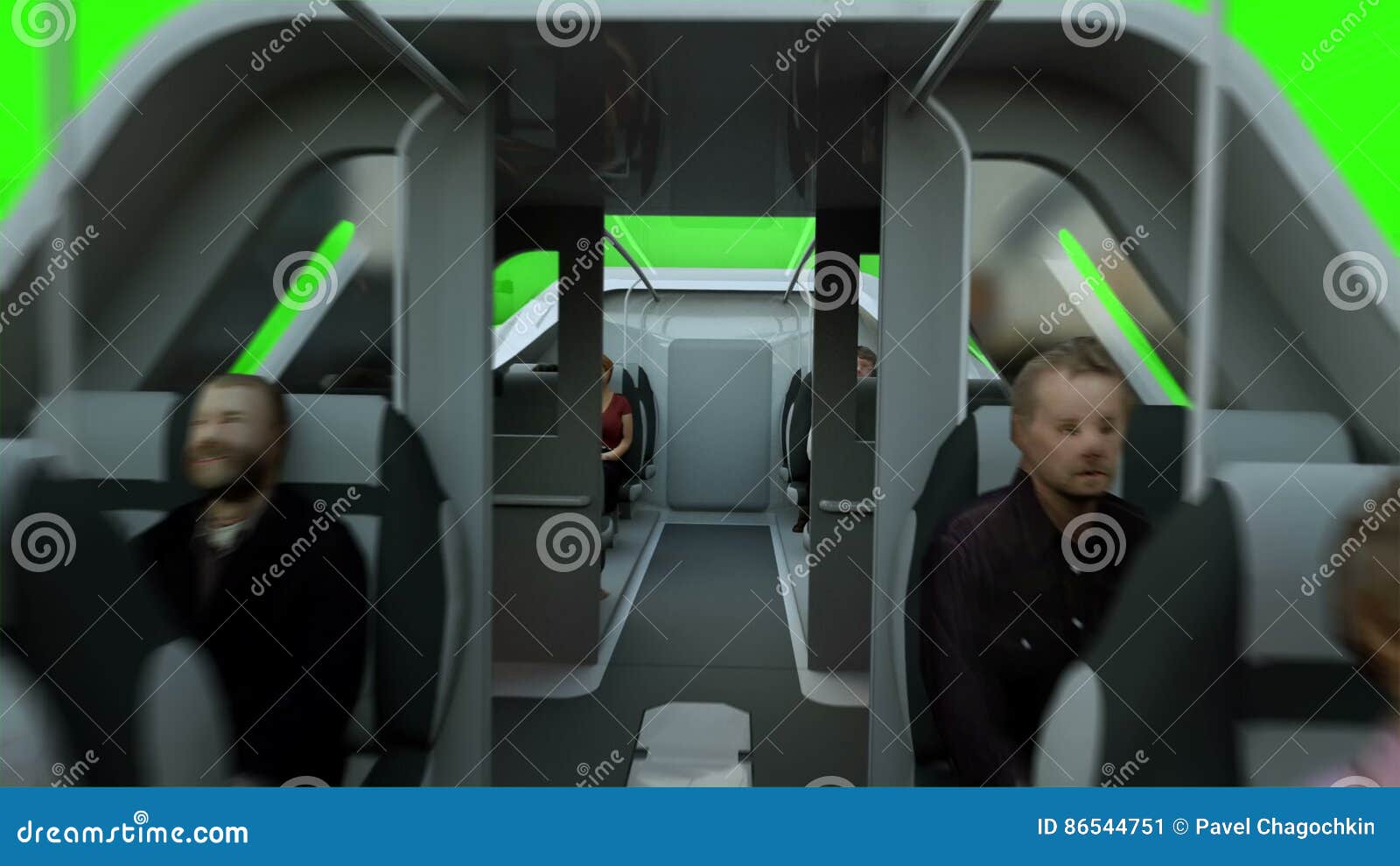 Futuristic Passenger Flying Bus. Transport of the Future. Green Screen ...