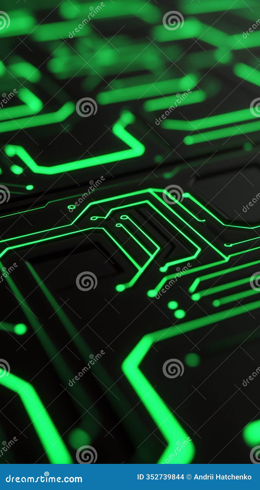 Futuristic Pattern of Interlocking Circuits Glowing in Green and Black ...