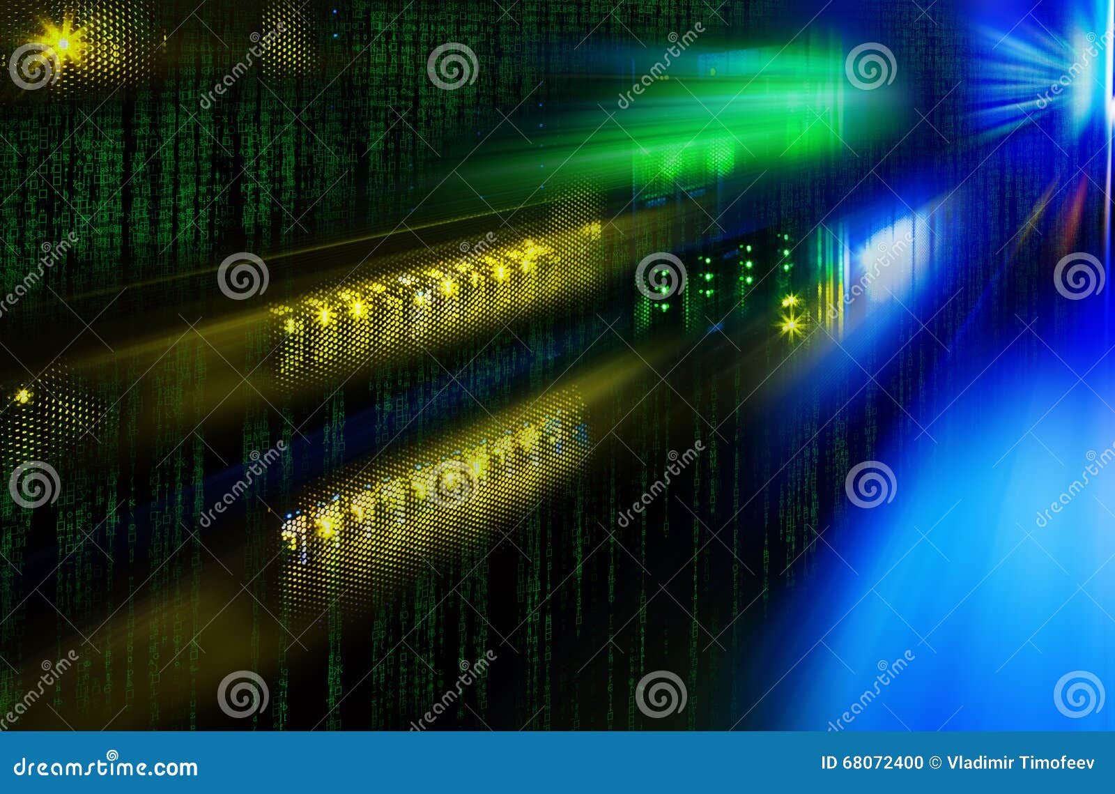 Futuristic Photo Supercomputer in the Data Center with Binarre Code ...