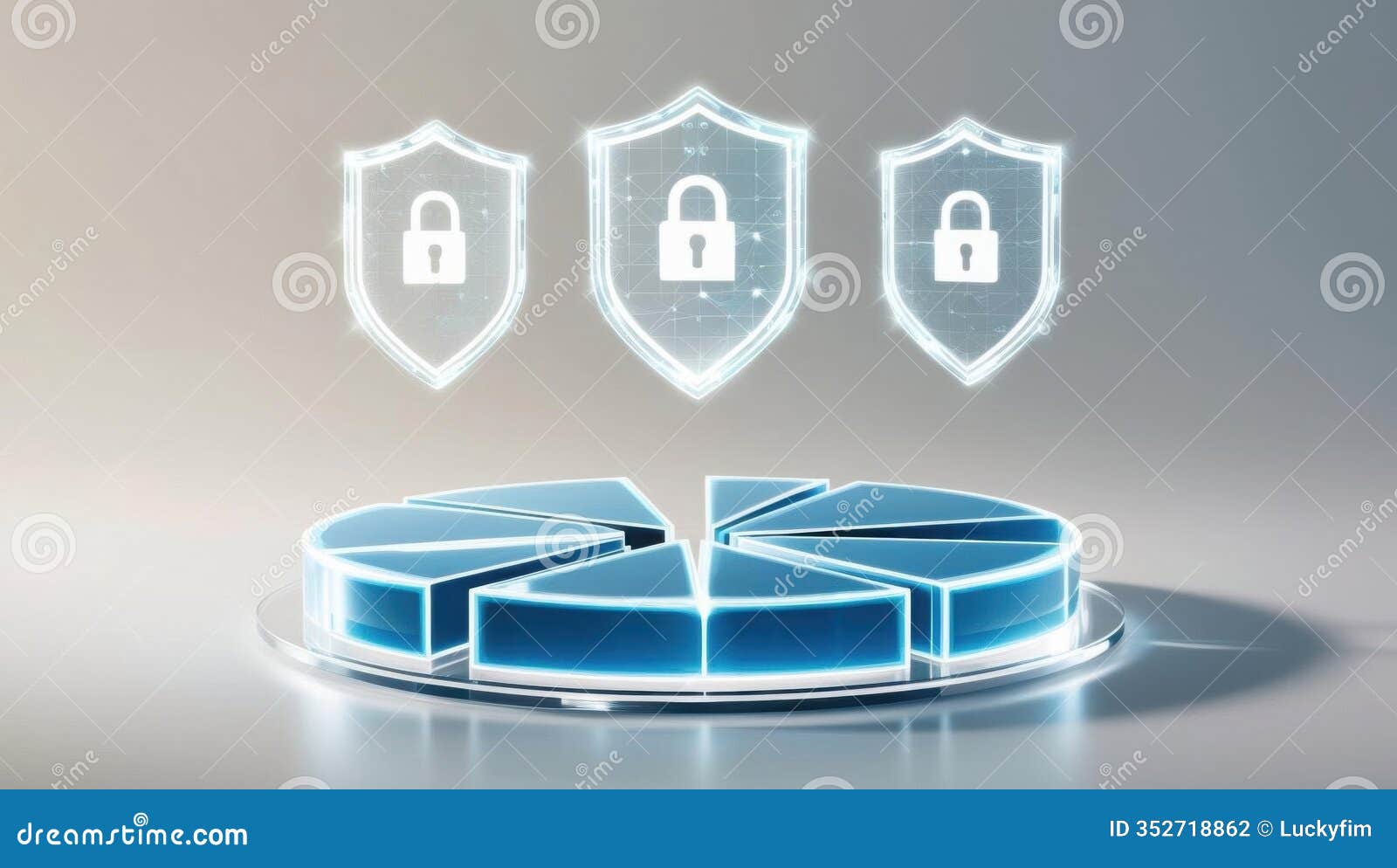 Futuristic Pie Chart with Shield Icons Symbolizes Data Protection and ...