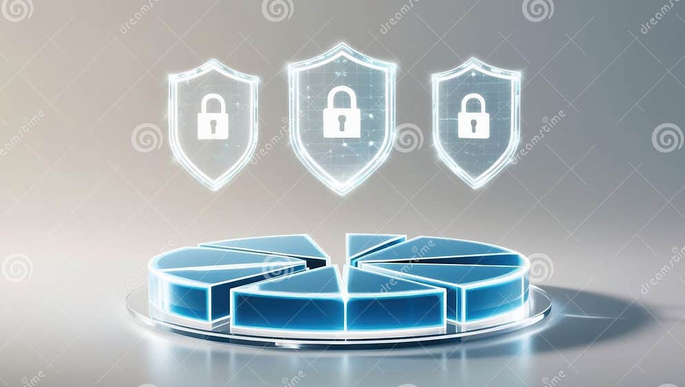Futuristic Pie Chart with Shield Icons Symbolizes Data Protection and ...