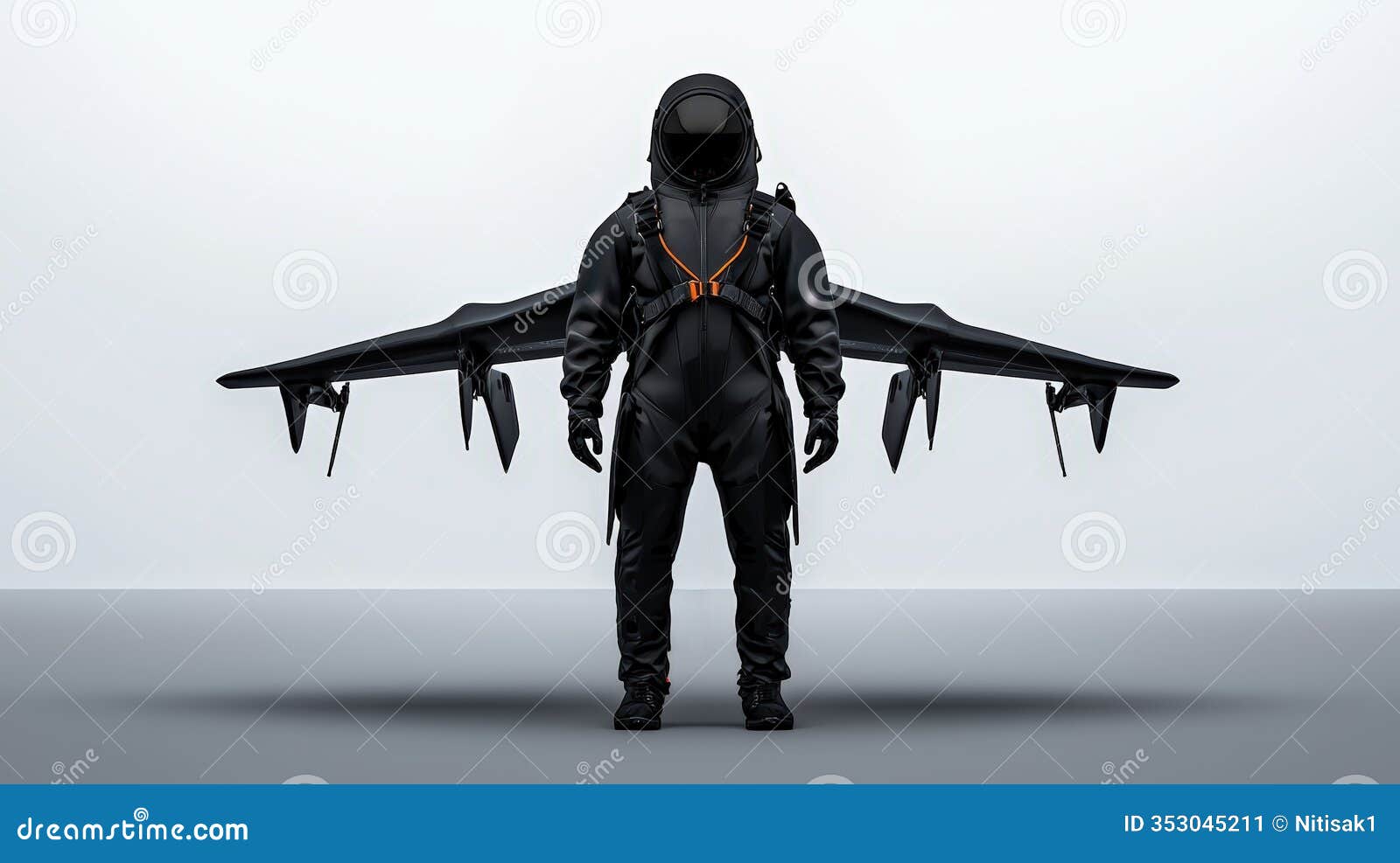 Futuristic Pilot in Advanced Flight Suit with Jet Wings Isolated on a ...