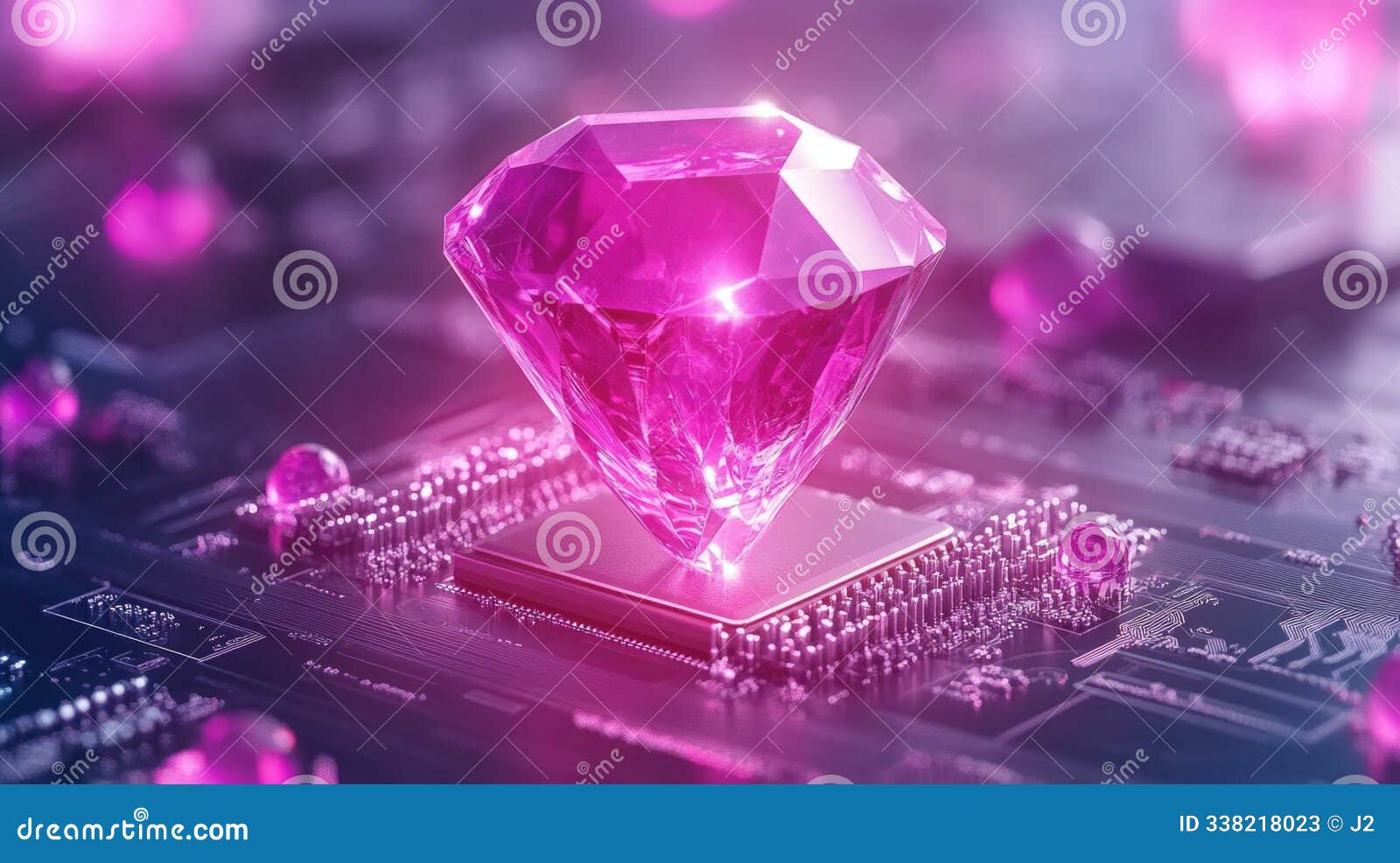 Futuristic Pink Diamond Embedded in Circuit Board: Fusion of Technology ...
