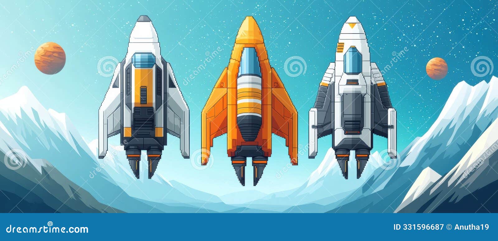 Futuristic Pixel Art Spaceship Sprites Featuring Sharp And Vibrant ...