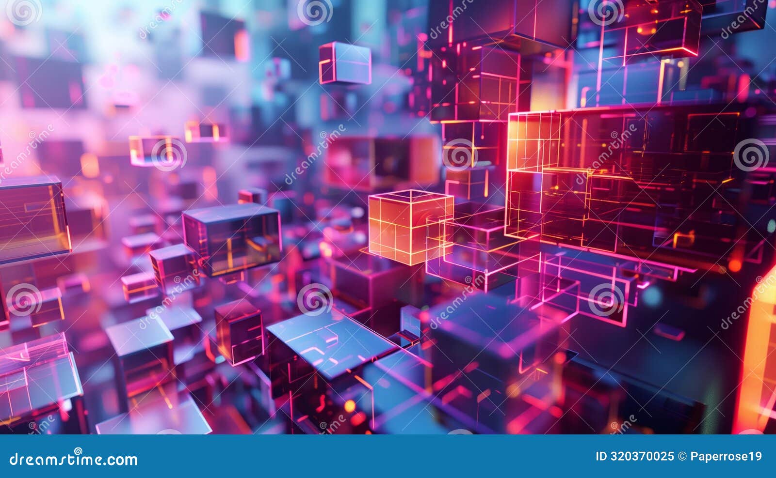 Futuristic Pixelated Abstract D Render of Digital Voxel Cubes. Stock ...