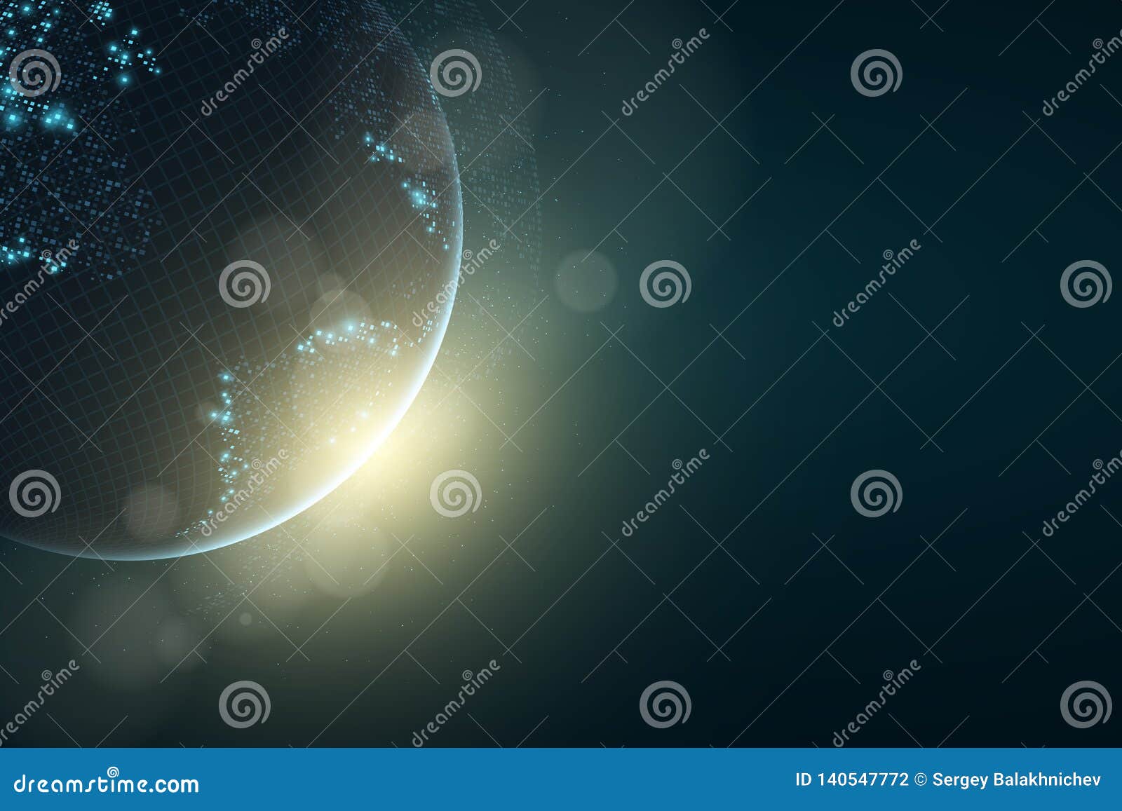 Futuristic Planet Earth With Flying Triangles. World Map. Blue Lights ...