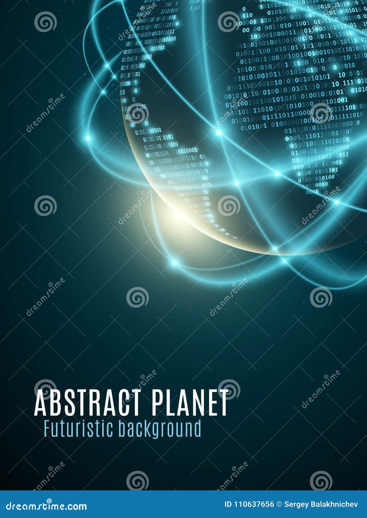 Futuristic Planet Earth. World Map From Binary Code. Glowing, Blurry ...