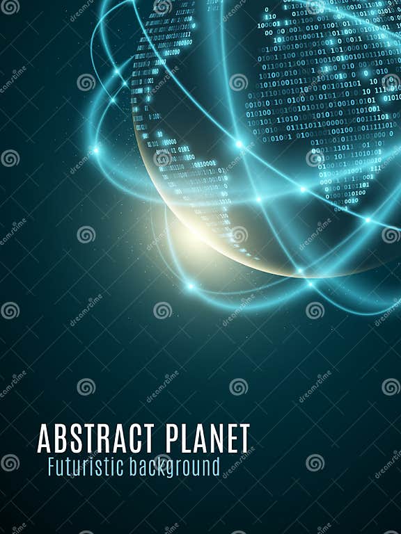 Futuristic Planet Earth. World Map from Binary Code. Glowing, Blurry Neon Lines. Abstract ...