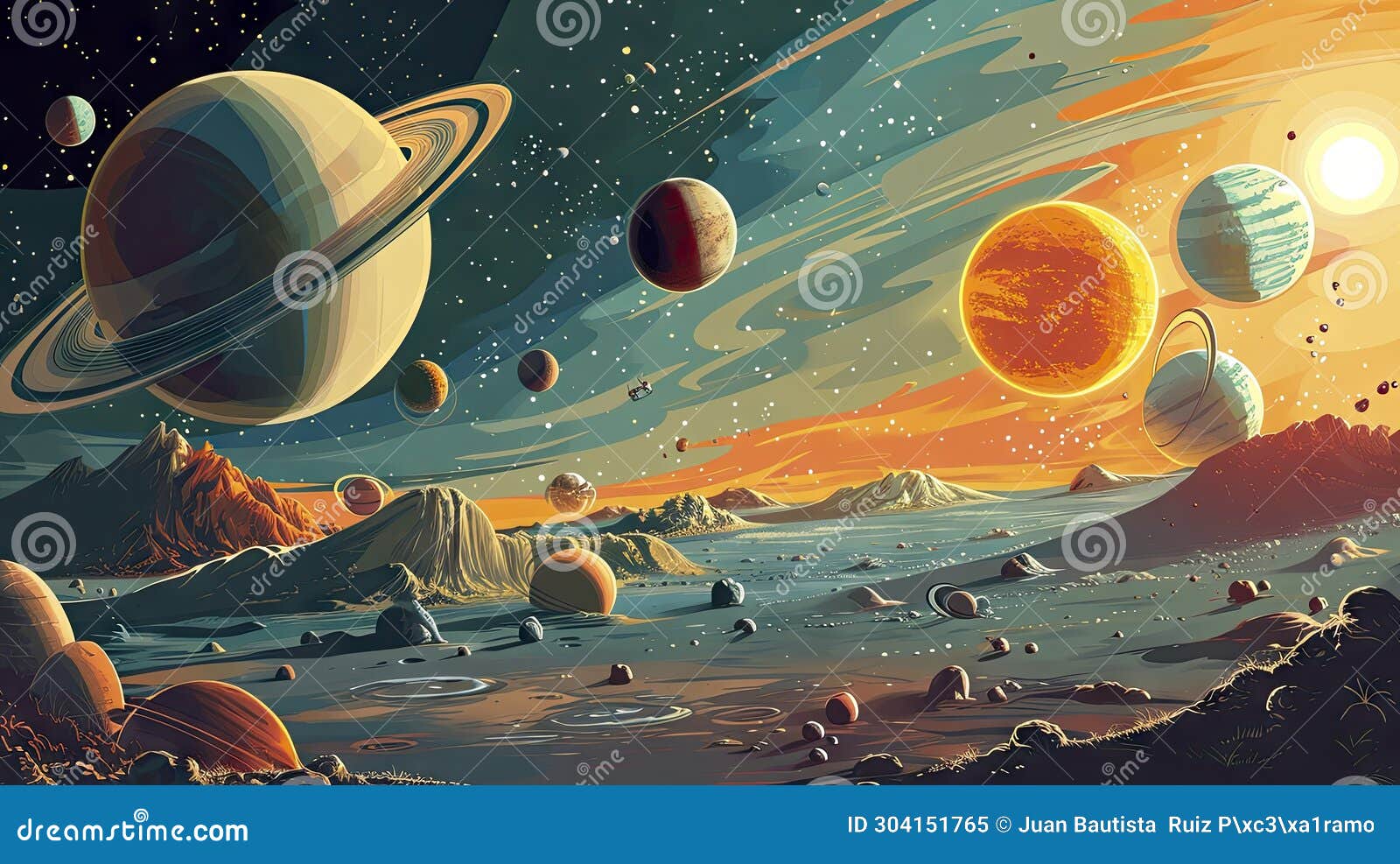 Futuristic Planetary Alignment in Alien Terrain. Stock Image - Image of ...