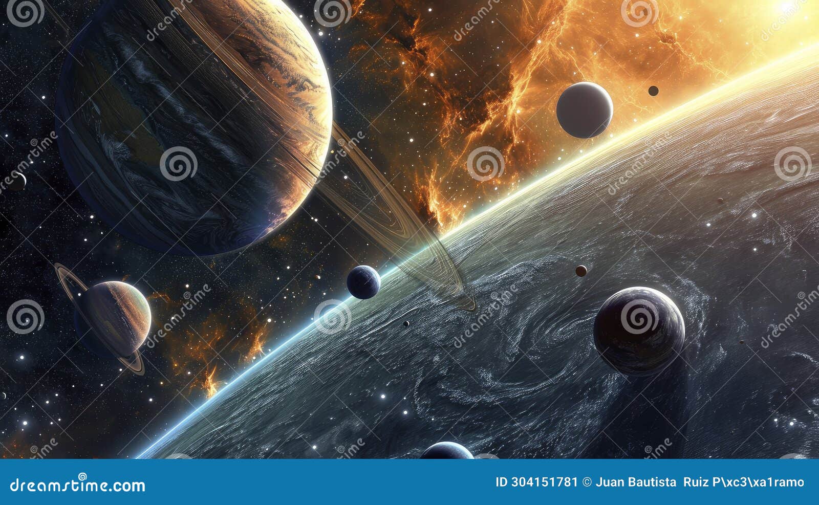 Futuristic Planetary Alignment in Alien Terrain. Stock Image - Image of ...