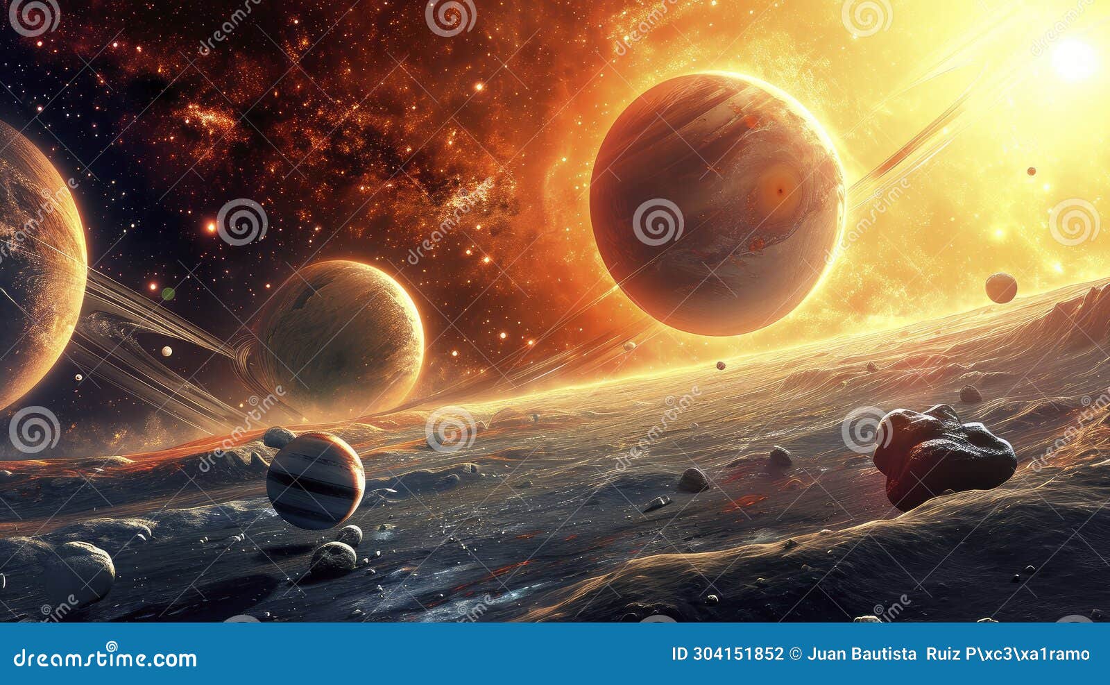 Futuristic Planetary Alignment in Alien Terrain. Stock Photo - Image of ...