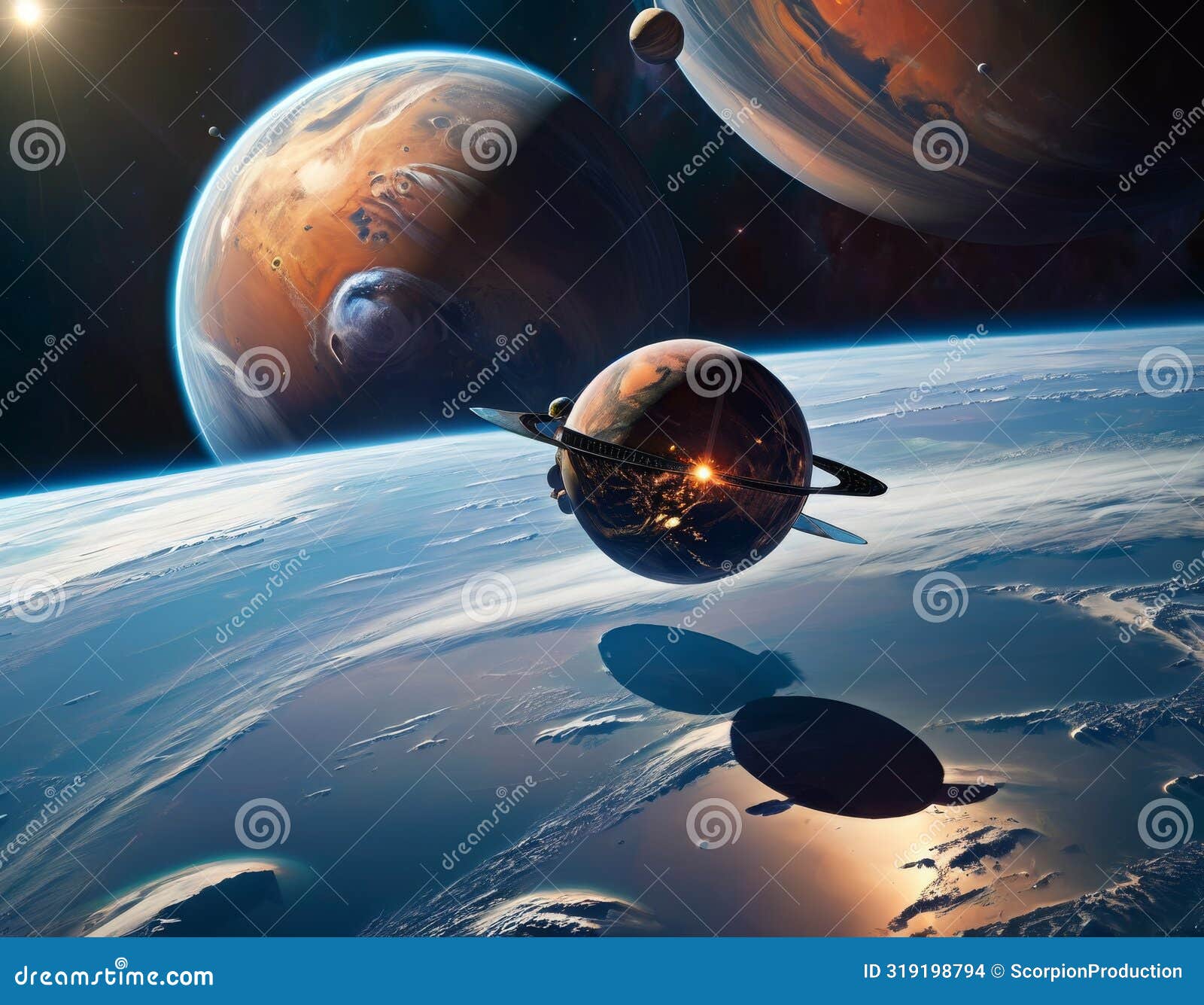 Futuristic Planetary Alignment Artwork Stock Photo - Image of stars ...