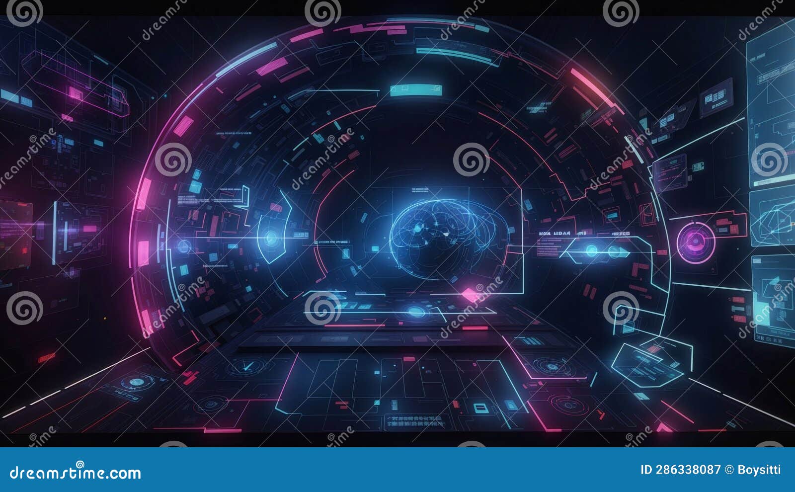 Futuristic Platform. Hologram Podium and Digital Data Graphs ...