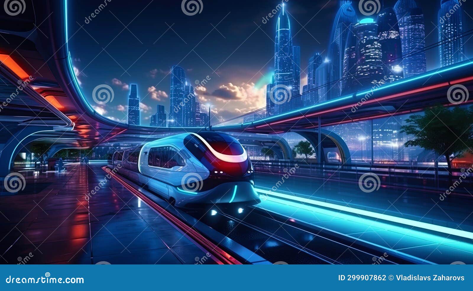 Futuristic Platform in the Lights of the City Stock Photo - Image of ...