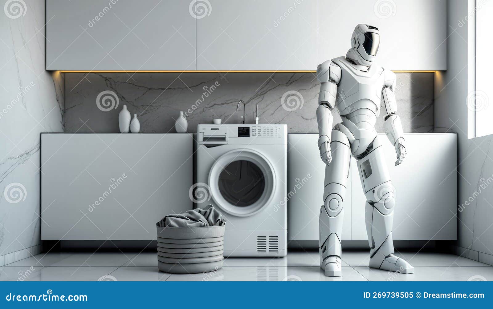 Futuristic Plot.the New Model of the Robot ,engaged in Household Chores ...