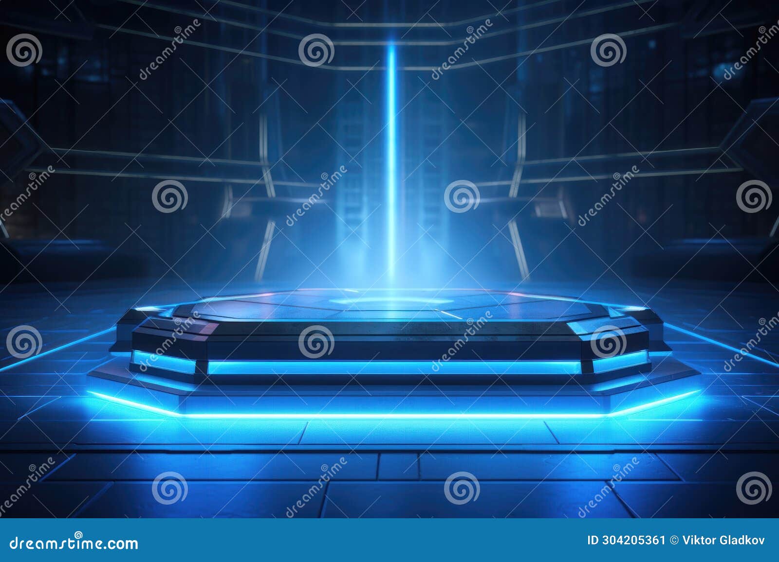 Futuristic Podium with Neon Blue Lighting. Generative AI Stock Illustration - Illustration of ...