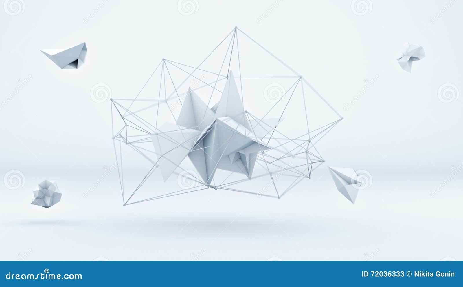 Futuristic Polygonal 3D Shape in White Studio Stock Illustration ...