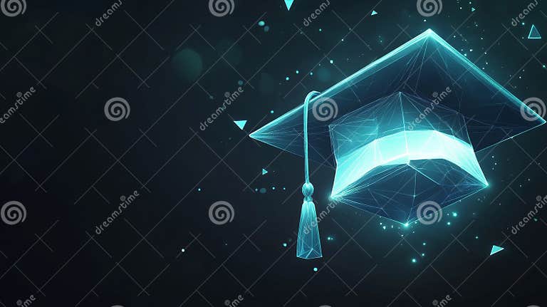 Futuristic Polygonal Graduation Cap with Glowing Light Effects Stock ...