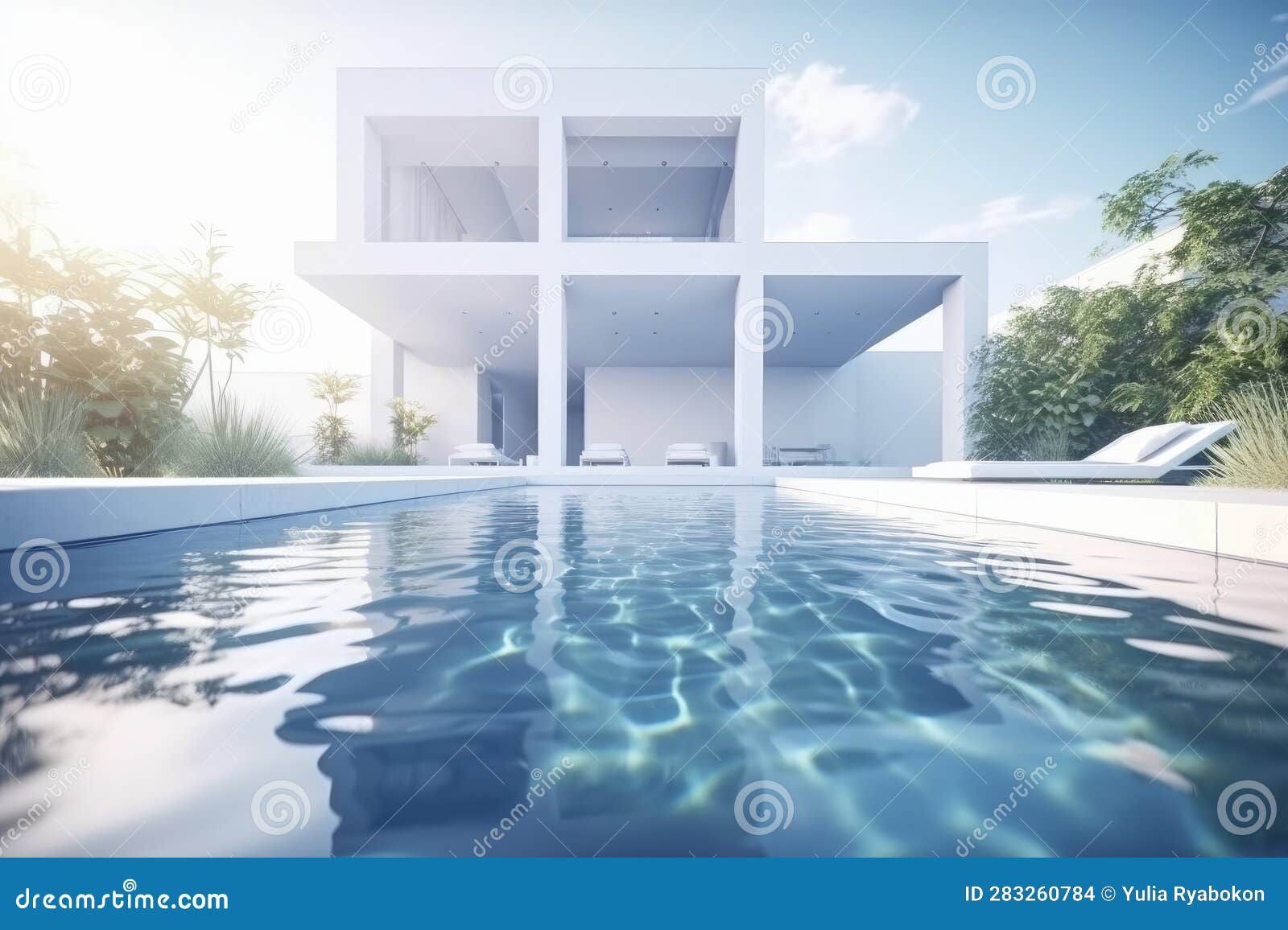 Futuristic Pool Villa Sunny. Generate Ai Stock Illustration ...