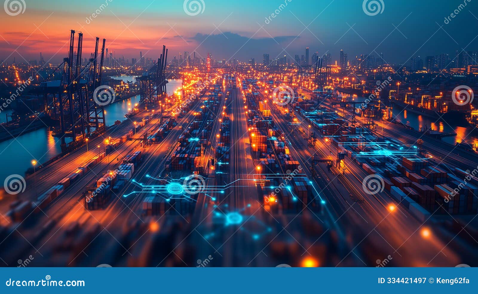 Futuristic Port City With Autonomous Ships Docking At 5G-powered Smart ...