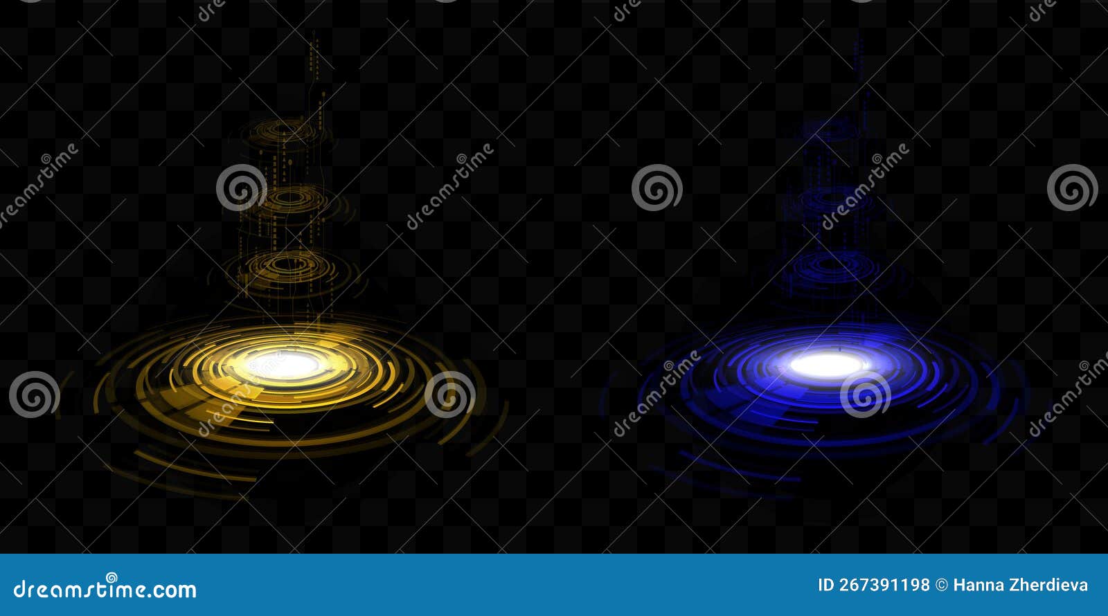 Futuristic Portal Hologram with HUD Interface Elements on Transparent ...