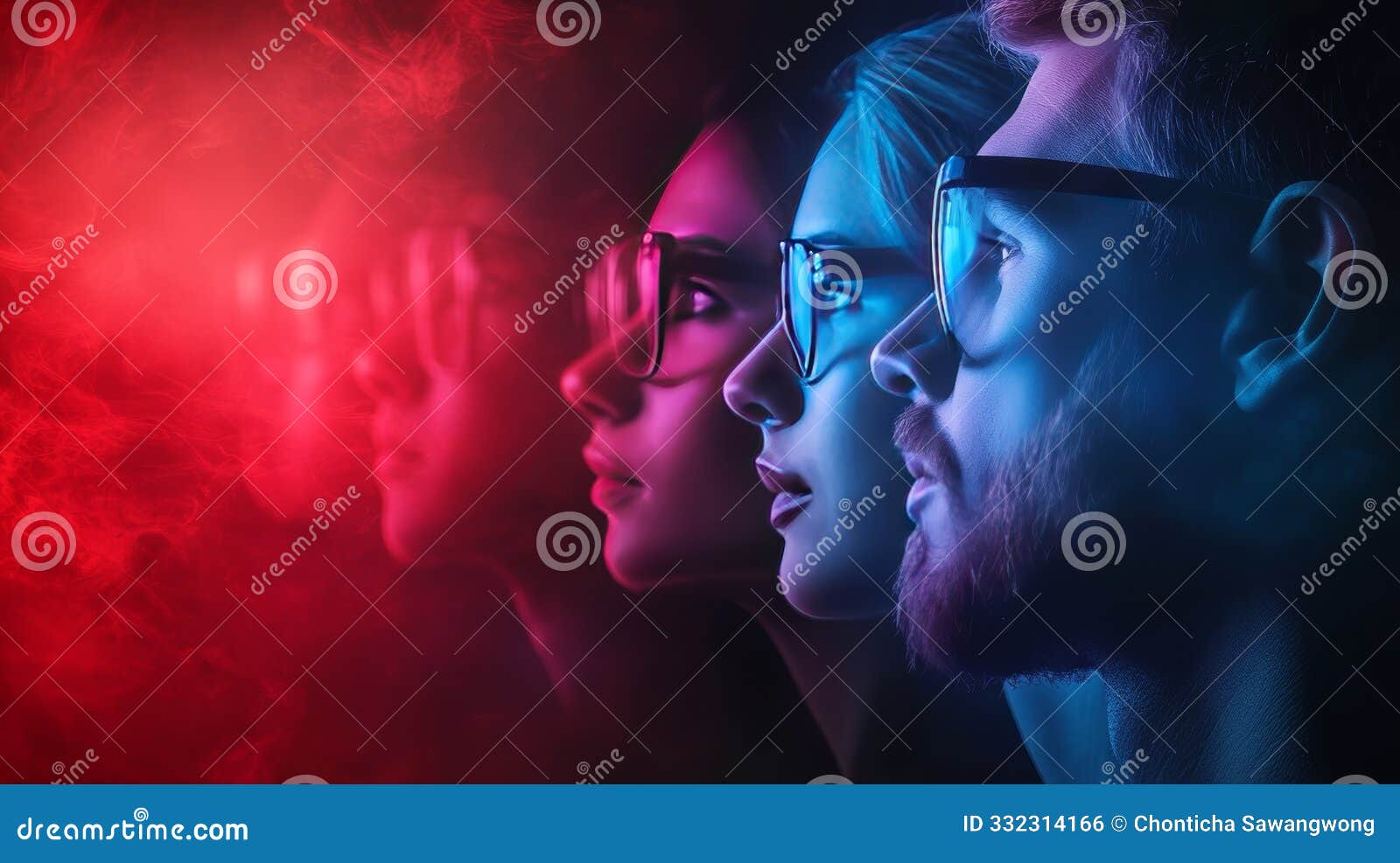 Futuristic Portraits in Red and Blue Light Stock Illustration ...