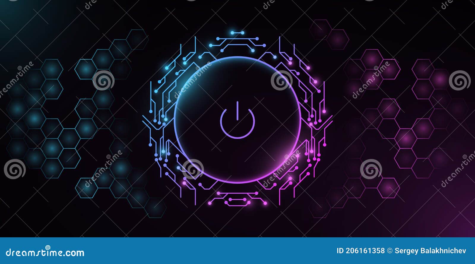 Futuristic Power Button With Computer Circuit Board. HUD Interface ...