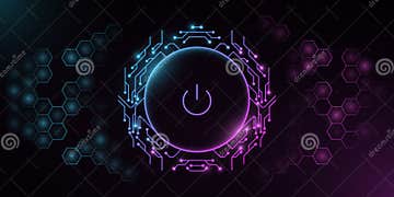 Futuristic Power Button with Computer Circuit Board on a Background ...