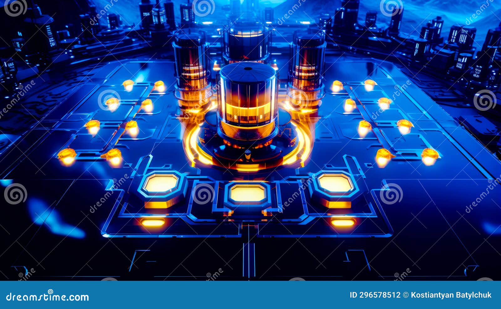A Futuristic Power Generation Station with Glowing Nuclear Tanks at ...