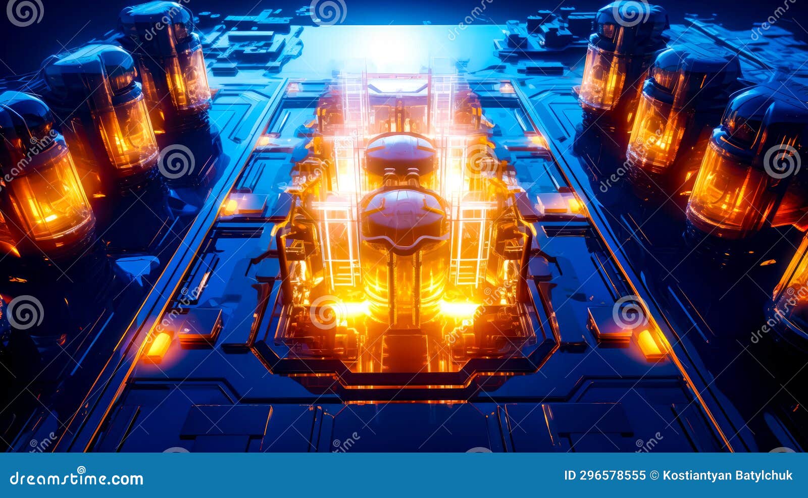 A Futuristic Power Generation Station with Glowing Nuclear Tanks at ...