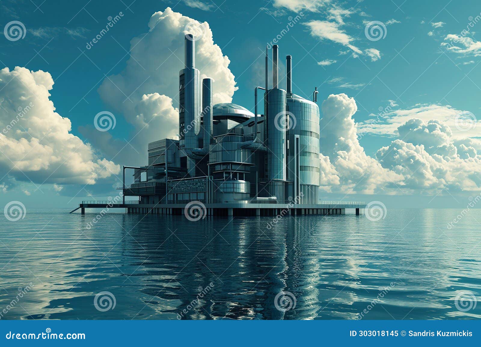 Futuristic Power Plant in the Ocean. Generative AI Stock Illustration ...