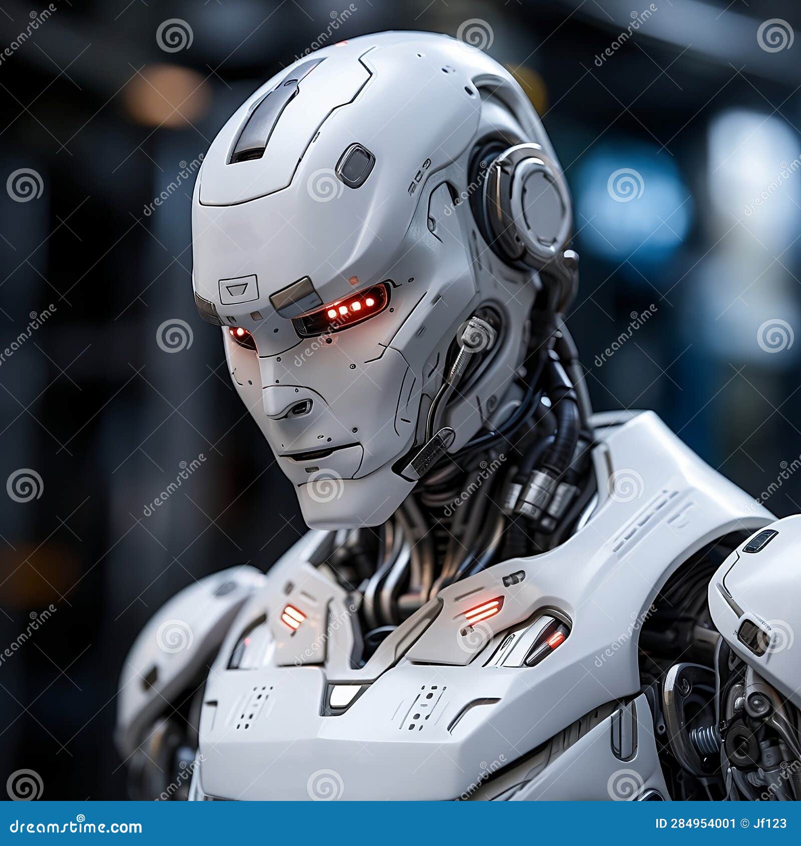 White Humanoid Androids Stand In Formation In A Dark Room Royalty-Free ...