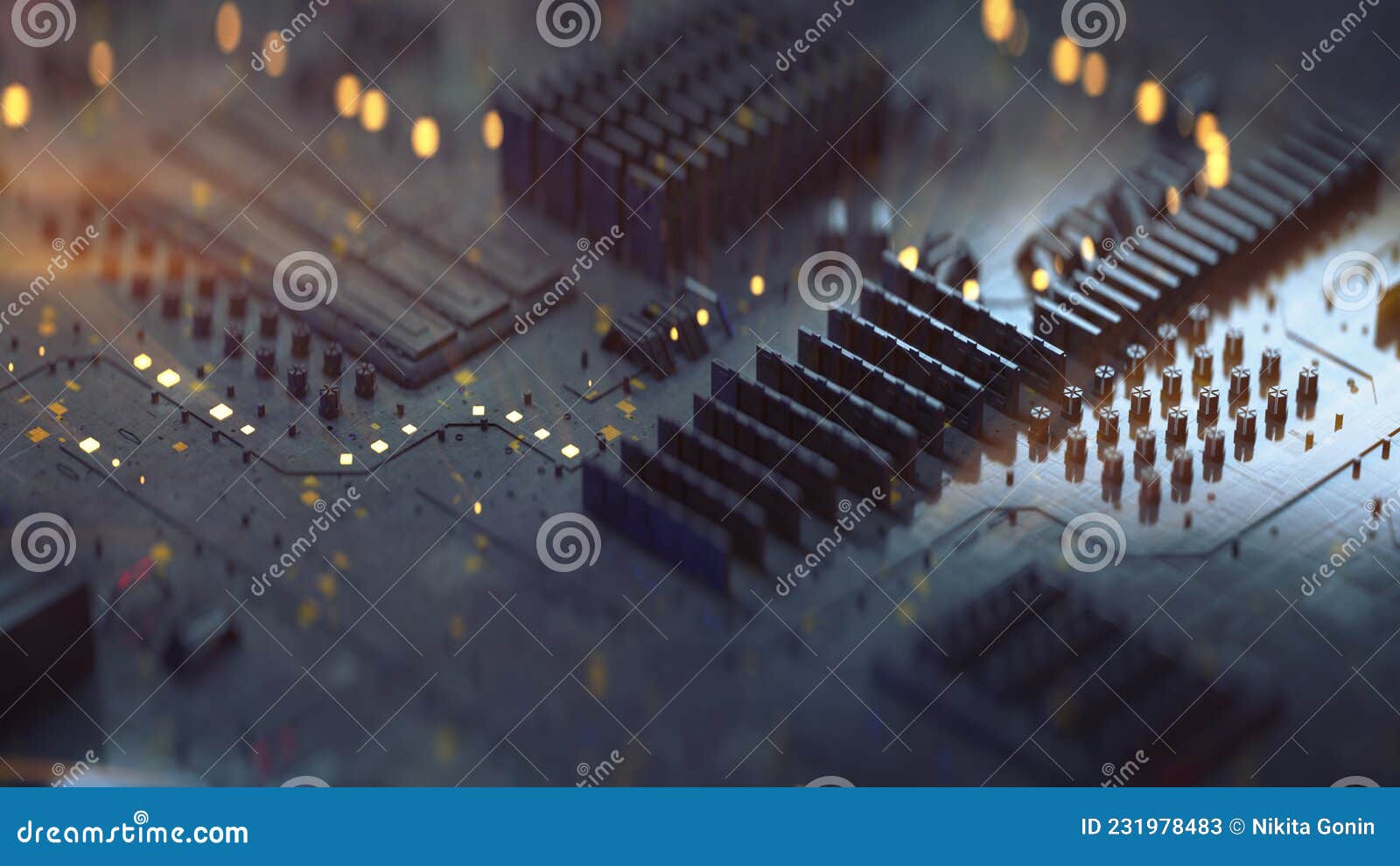 Futuristic Printed Circuit Board 3D Render Stock Illustration ...
