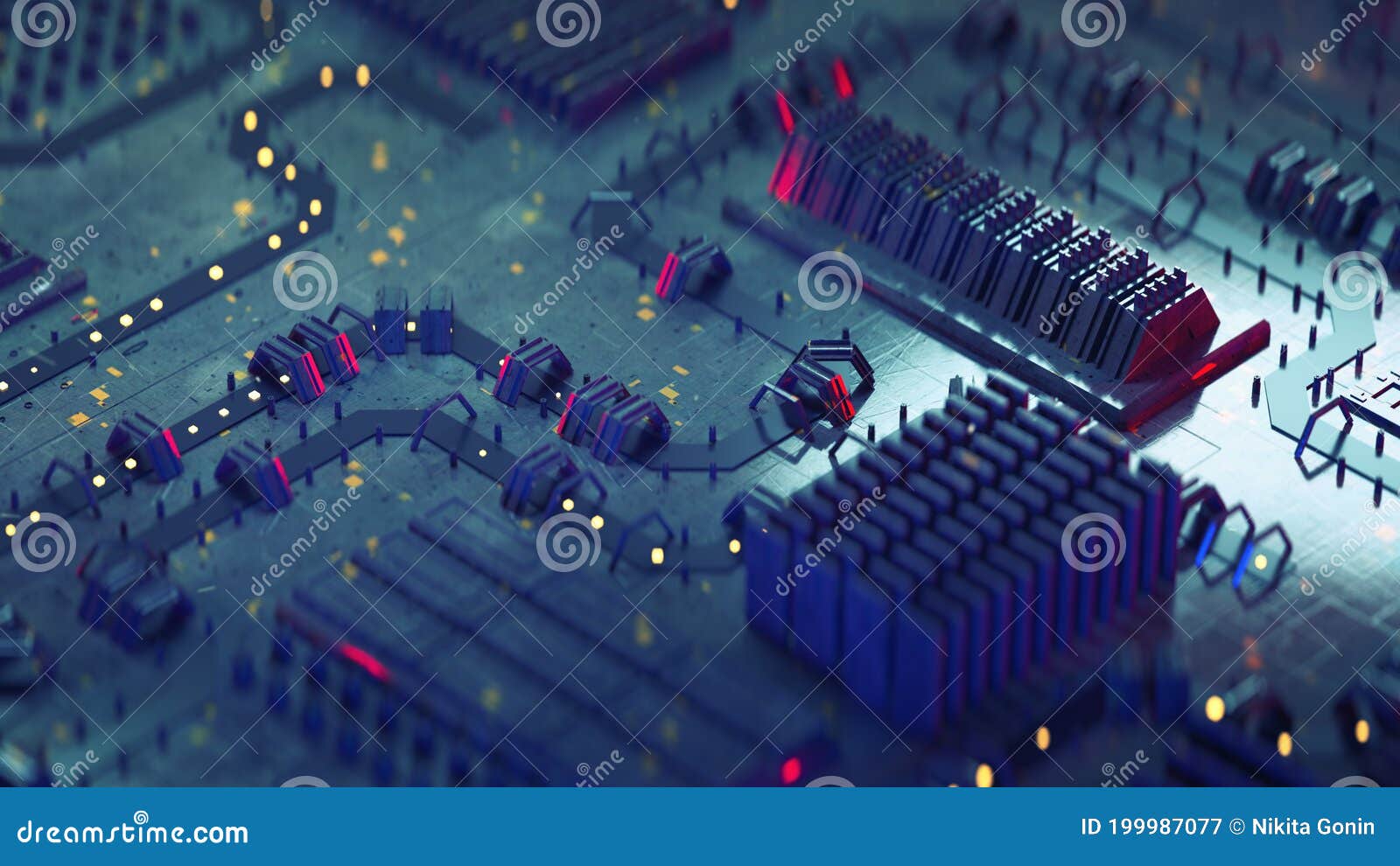 Futuristic Printed Circuit Board 3D Rendering Stock Illustration ...